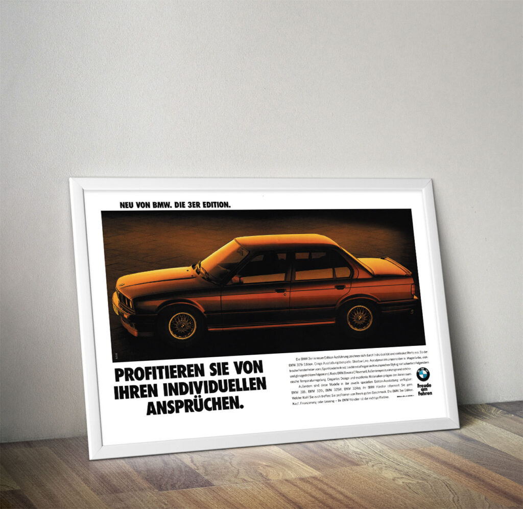 BMW 3 Series E30 German Ad Vintage Poster - Turbo Dogma
